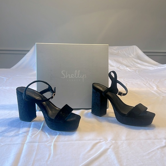 Shellys London | Shoes | Black Velvet Platform Heels Shellys London Sz ...